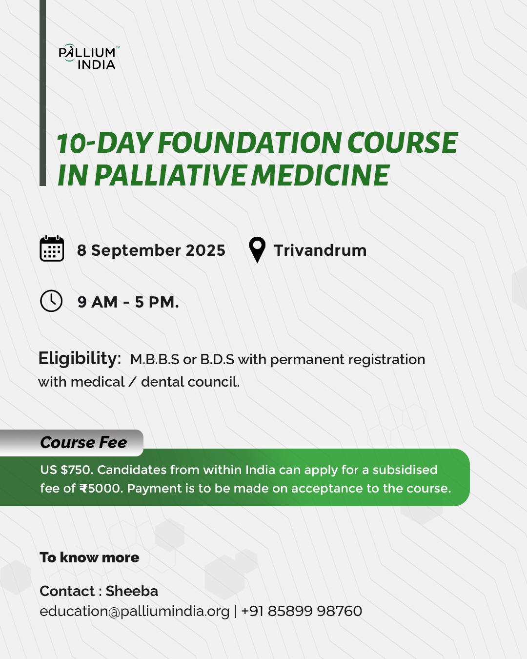 10-day Foundation Course in Palliative Medicine (at Trivandrum) - Pallium India | Pallium India